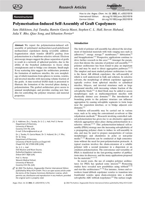 Pdf Polymerisation‐induced Self‐assembly Of Graft Copolymers