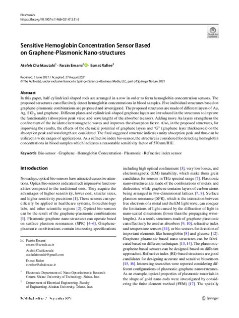 Pdf Sensitive Hemoglobin Concentration Sensor Based On Graphene