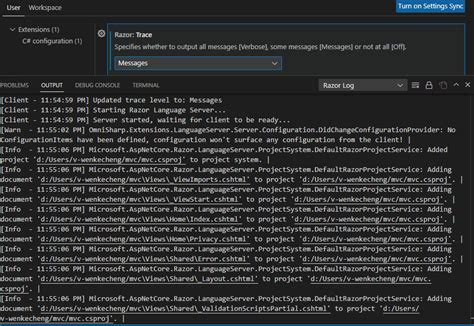 Vs Code After Installing The C Extension And Change The Trace Level An Error Appears Razor