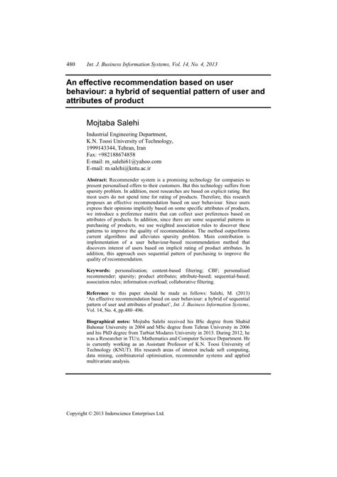 Pdf An Effective Recommendation Based On User Behaviour A Hybrid Of Sequential Pattern Of
