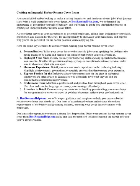 Barber Resume Cover Letter Pdf Résumé Cookie