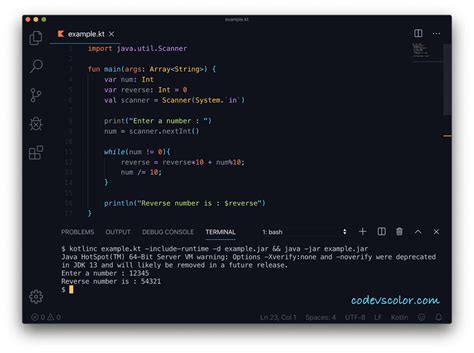 Kotlin Example Program To Reverse A Number CodeVsColor