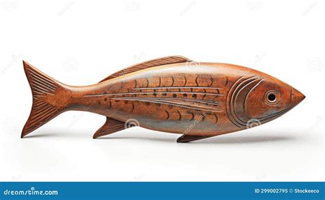 Maori Inspired Wooden Fish Sculpture On White Background Stock Image