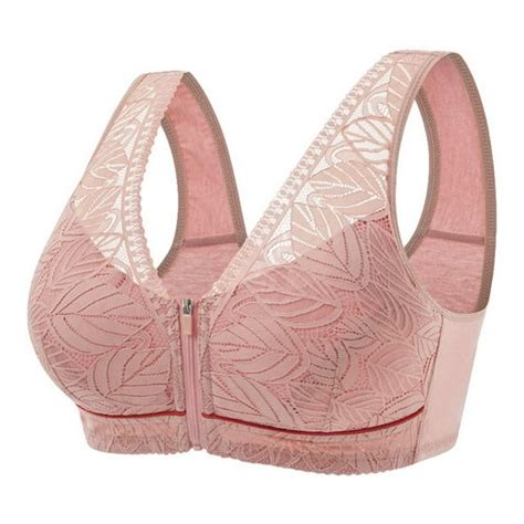 Baywell Womens Zip Front Sport Bra Plus Size Wirefree Lace Bra Full