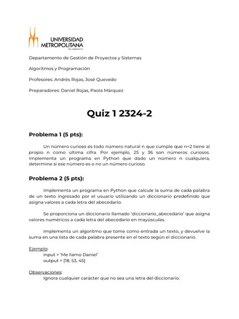 Aandp Quiz 1 2324 2 Unimet Algoritmos Y Programacion Pdf