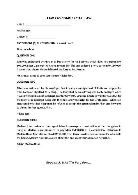 Suggested Answer On Agency Problematic Question Law 240 Commercial