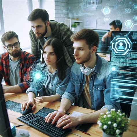 tech professionals solve coding challenges premium ai generated image