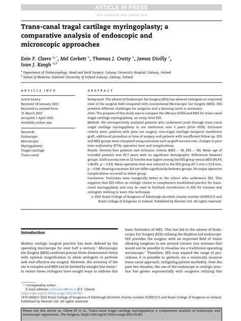 Pdf Trans Canal Tragal Cartilage Myringoplasty A Comparative