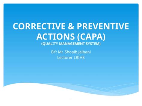 Corrective And Preventive Action Capa Ppt