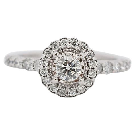 Ladies 14k White Gold Marquee And Round Halo Diamond Three Stone