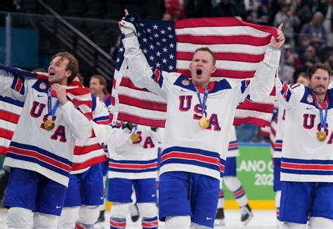 Usa Mens Ice Hockey Celebrates Olympic Gold Medal Win Over Canada