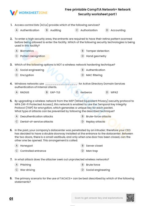 Free Printable Comptia Network Network Security Worksheet Part 1