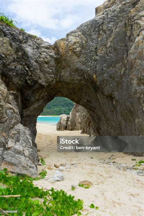 Natural Stone Arch Of Aharen Beach In Tokashiki Island Okinawa Stock