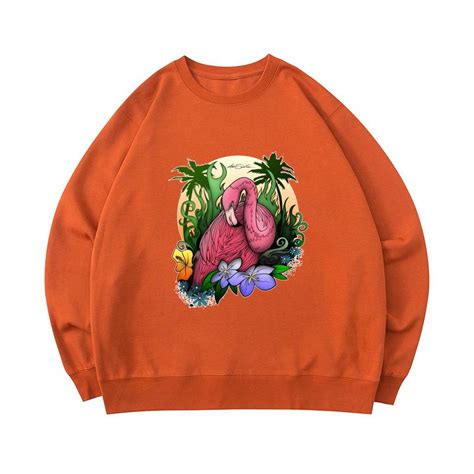 Cheap Mens 300 Gsm 100 Cotton Sweatshirt Flamingo Print Street