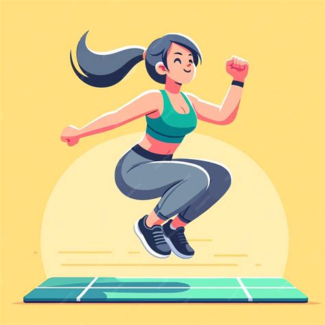 Premium Vector Woman Doing Squat Jump On Exercise Mat In Flat Design