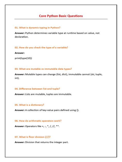 Core Python Basic Questions Ans Pdf Computer Programming Computer