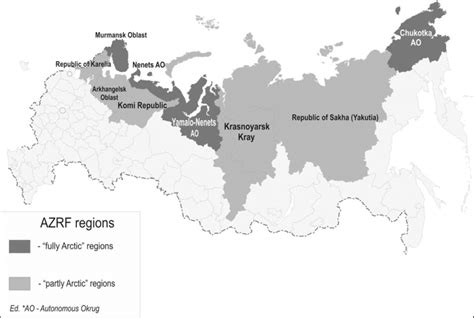 Map Of The Regions Comprising The Arctic Zone Of The Russian Federation
