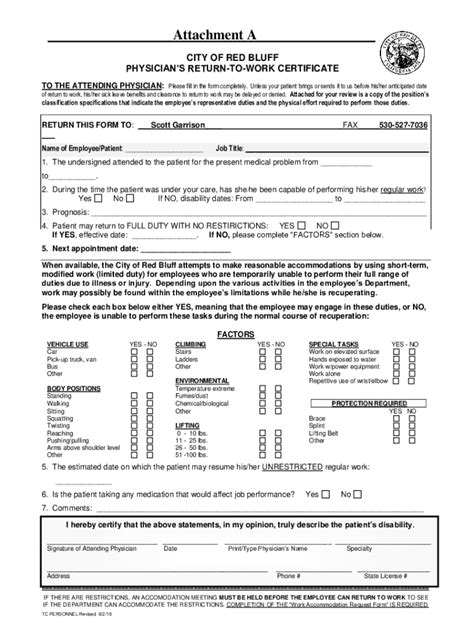 Fillable Online Physicians Return To Work Certificate Fax Email Print Pdffiller
