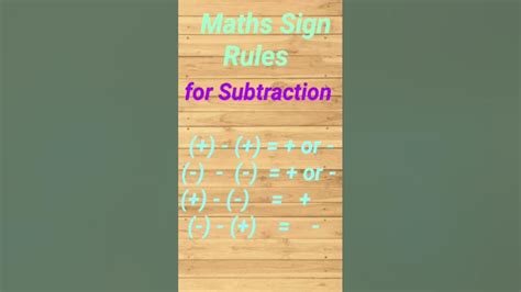 Maths Sign Rules For Subtraction Mathematics Youtube