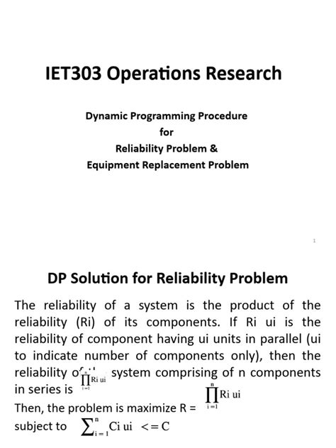 44 Dp Reliability Equipment Replacement Problems Pdf Reliability