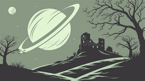 Bare Tree Planet Cosmic Winter Landscape Vector Design Generative Ai