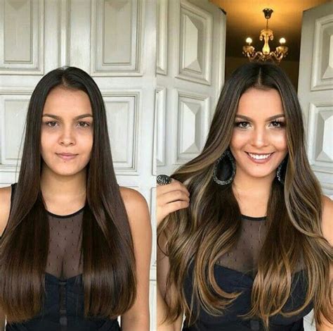 Inspiração Mechas Iluminadas Antes E Depois Cabelo Cabelo Morenas