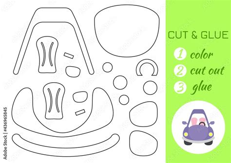 Color Cut And Glue Paper Violet Car Cut And Paste Craft Activity Page Educational Game For