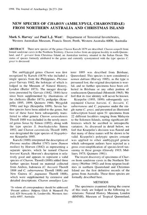 Pdf New Species Of Charon Amblypygi Charontidae From Northern Australia And Christmas Island