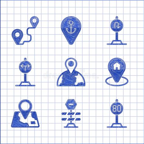 Set Location On The Globe Road Barrier Speed Limit Traffic With House Folded Map Location