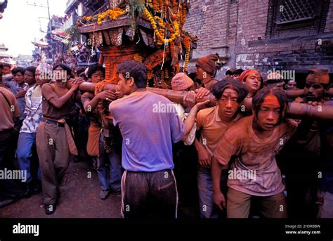 Nepal Kathmandu Valley Thimi City Balkumari Jatra Festival Stock