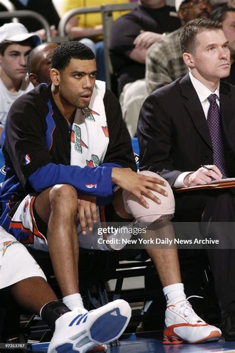 New York Knicks Allan Houston Ices His Knee On The Sidelines During