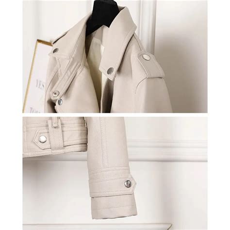 Badubg Дамско яке от изкуствена кожа Бежово Ежедневно тънко кожено