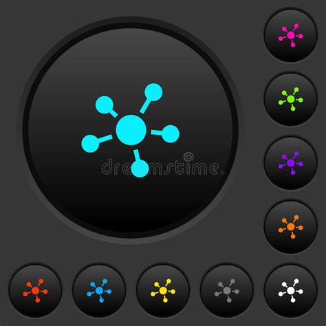 network connections dark push buttons with color icons stock vector