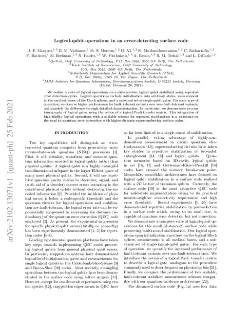 Pdf Logical Qubit Operations In An Error Detecting Surface Code