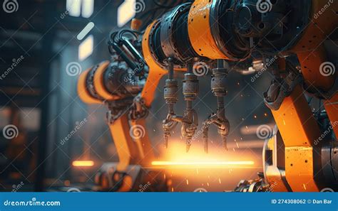 Industrial Robots Isometric Flowchart Vector Illustration