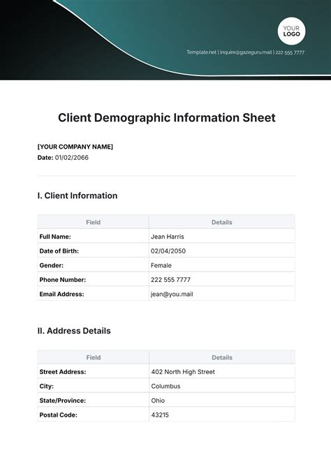 Free Client Demographic Information Sheet Template To Edit Online