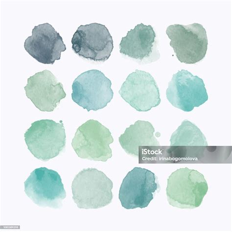 다채로운 수채화 손의 세트 그린 라운드 모양 얼룩 원형 Blob 흰색 절연 예술적 디자인에 대 한 그림 수채화 물감에 대한 스톡 벡터 아트 및 기타 이미지 Istock
