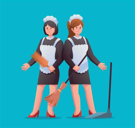 Character Housekeeper In Black Maid Uniform Vector Illustration