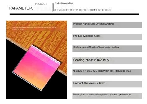 Diffraction Grating Transmission Sheet 100 Linesmm 38x36mm For