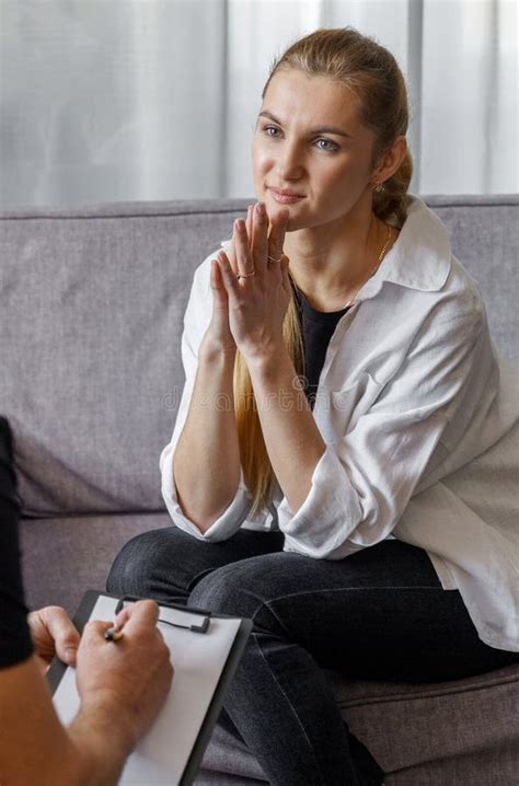 A Woman At A Consultation With A Psychologist Stock Image Image Of