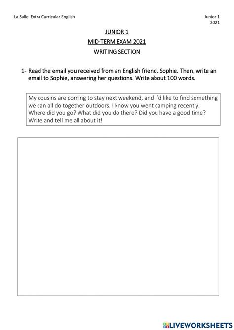 Writing Informal Email Worksheet Live Worksheets