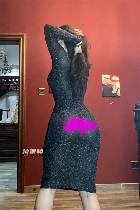 杨柳婵黑色性感显瘦修身包臀长袖连衣裙春夏女弹力中长裙子新款虎窝淘