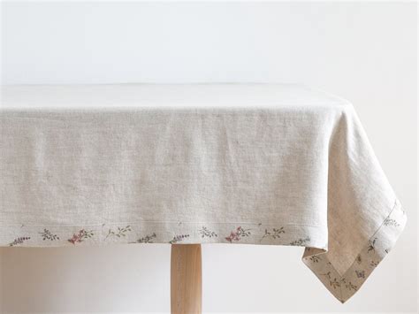 Heavy Linen Tablecloth With Wildflower Print Reversible Floral Print