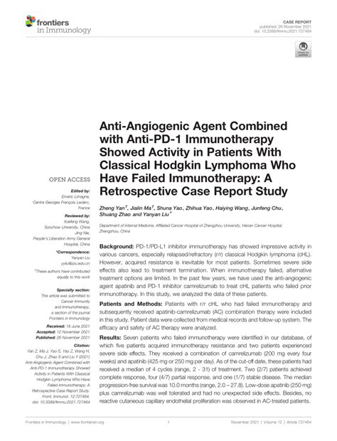 Pdf Anti Angiogenic Agent Combined With Anti Pd 1 Immunotherapy