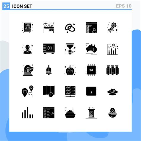 Pictogram Set of 25 Simple Solid Glyphs of develop browser study table app engagment ring ...