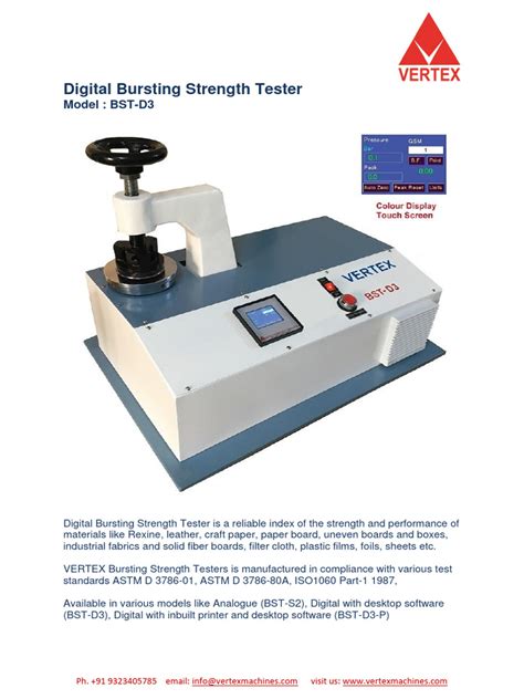 Digital Bursting Strength Tester Bst D3 Pdf Calibration Textiles