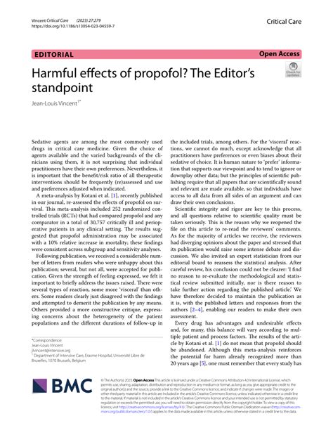 Pdf Harmful Effects Of Propofol The Editors Standpoint