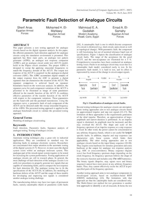 pdf parametric fault detection of analogue circuitsapproach has three main parts an analogue