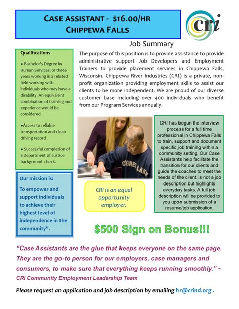 Case Assistant Chippewa Falls Chippewa River Industries