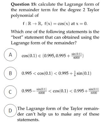 Solved Question 15 Calculate The Lagrange Form Of The Chegg Com